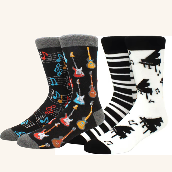 Odd Music Duo Socks – Music Notes, Guitars & Piano Edition (2 Pair Set ...